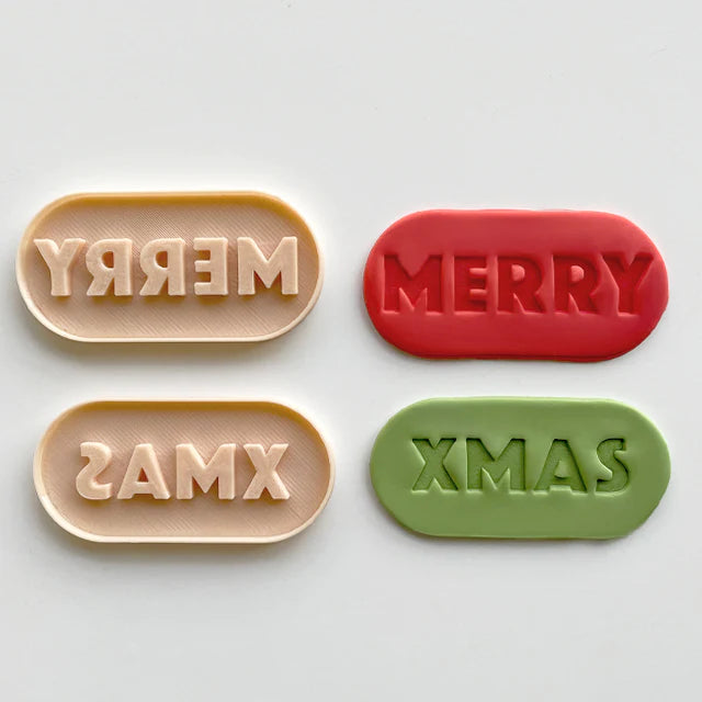 Little Biskut Merry Xmas Pill Cookie Cutter & Embosser Set – Bake and ...
